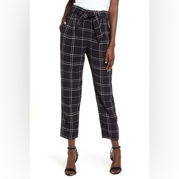 Leith | Pants & Jumpsuits | Leith Black Glam City Check Tie Waist Pants ...